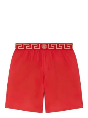 Versace Boardshorts With Greca Border And Medusa Motif - Red
