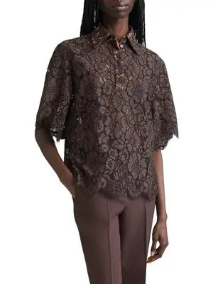 Michael Kors Floral Lace Button-up Shirt - Chocolate