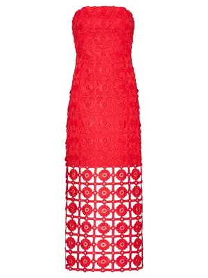 MILLY Kait Tile Lace Midi Dress - Red