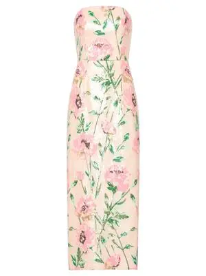 MILLY Kait Floral Sequins Midi Dress - Blush