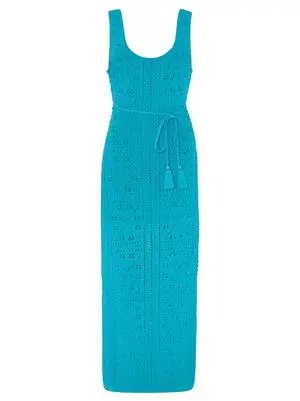 MILLY Pointelle Knit Midi Dress Bright Blue