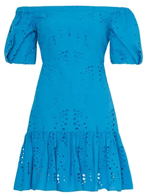 MILLY Butterfly Eyelet Off-the-shoulder Dress - Blue