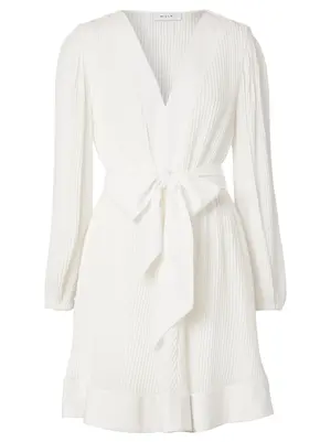 MILLY Liv Pleated Mini Dress White