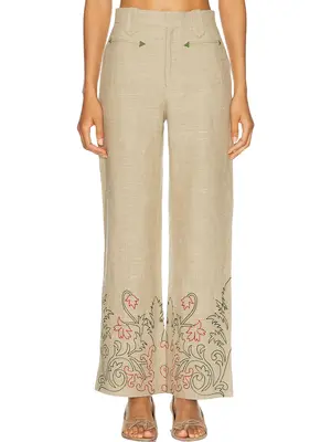 BODE Embroidered Trumpet Flower Murphy Trouser - Tan