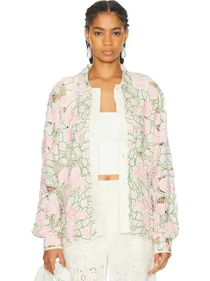 BODE Peony Lace Long Sleeve Shirt - Pink Multi