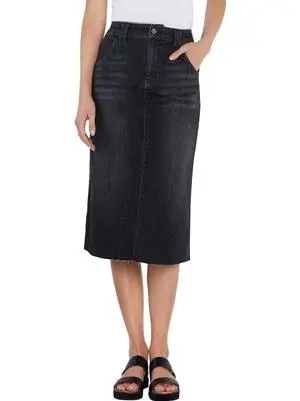 WASH LAB DENIM Adore Midi Skirt - Deep Grey