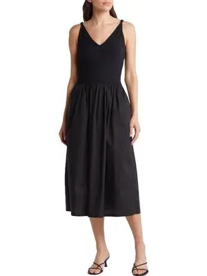 Rails Franca Mixed Media Sleeveless Midi Dress - Black