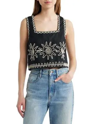 Rails Akira Linen Crop Tank Top - Sun Embroidery