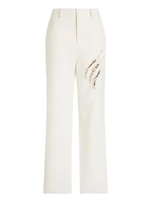 AREA Claw Embellished Crepe Tapered Pants - Cream