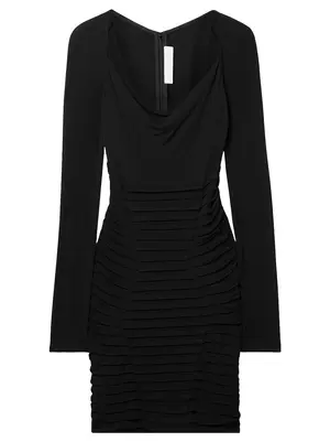 DION LEE Pintucked Stretch-jersey Mini Dress - Black