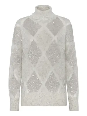 Brunello Cucinelli Sequined Roll-neck Jumper - White