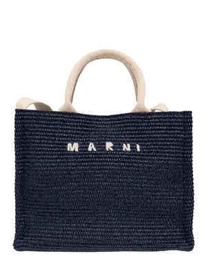 Marni Logo-embroidered Raffia Tote Bag - Blue