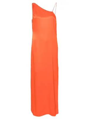 Calvin Klein Asymmetric Satin Maxi Dress - Orange