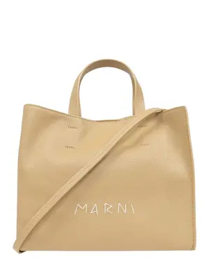 Marni Logo-embroidered Leather Tote - Neutrals