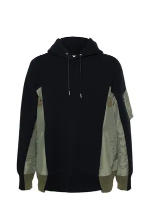 Sacai Panelled Drawstring Hoodie - Blue