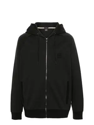 BOSS Rubberised-logo Zip-up Hoodie - Black