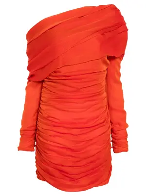 Saint Laurent Off-shoulder Ruched Minidress - Orange