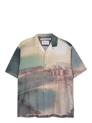 WHITE MOUNTAINEERING Photograph-print Cotton-silk Blend Shirt - Blue
