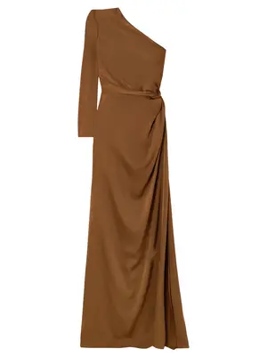 Alex Perry One-shoulder Gathered Gown - Brown