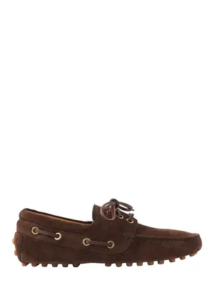 TOD'S Gommino Leather-trimmed Suede Boat Shoes - Brown