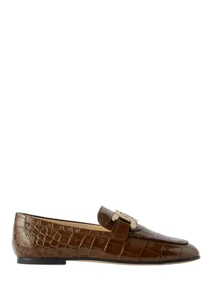 TOD'S Kate Croc-effect Leather Loafers - Brown