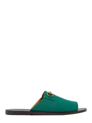 Gucci Horsebit Leather Flat Slides - Green