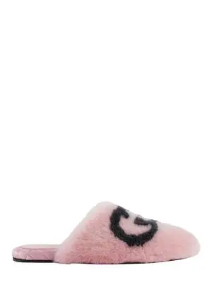 Gucci Interlocking G Faux Fur Slippers - Pink