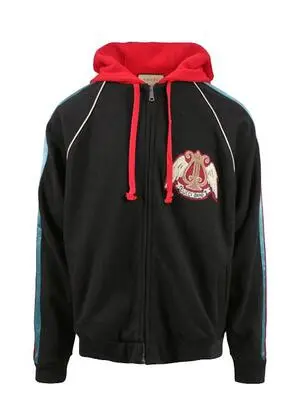 Gucci Patch Zipped Cotton Hoodie - Black/red