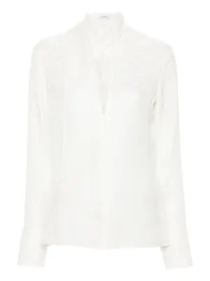 FERRAGAMO Monogram-jacquard Silk Shirt - White