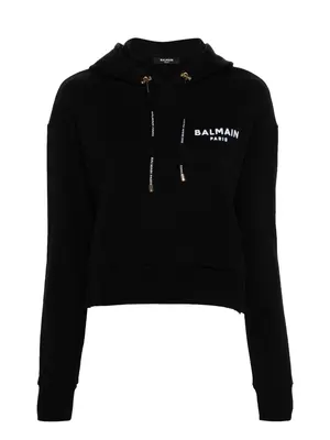 Balmain Flocked-logo Cotton Hoodie - Black