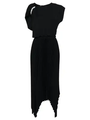 NISSA Asymmetric Pleated Maxi Dress - Black