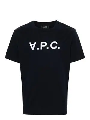 A.p.c. Flocked-logo Cotton T-shirt - Blue