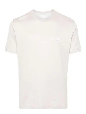 Eleventy Logo-embroidered Cotton T-shirt - Neutrals