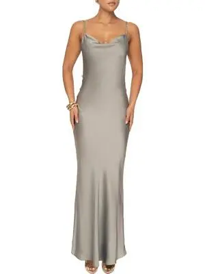 JLUXLABEL Open Back Satin Gown - Green