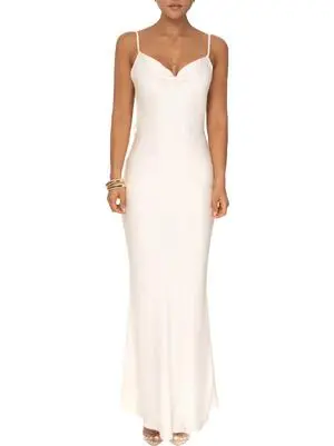 JLUXLABEL Open Back Satin Gown - White