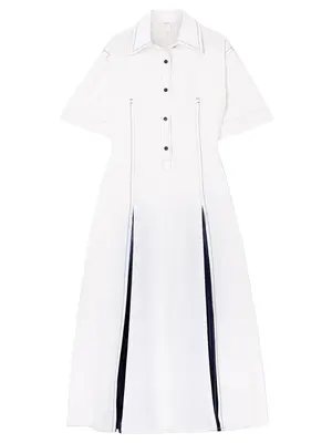 FERRAGAMO Topstitched Satin-trimmed Poplin Midi Dress - White