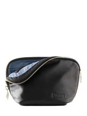 KUSSHI Everyday Leather Makeup Bag Black/cool Grey Leather