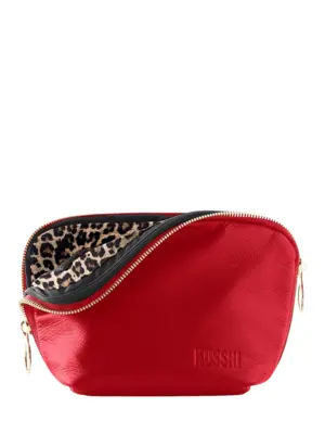 KUSSHI Everyday Leather Makeup Bag Red/leopard Leather