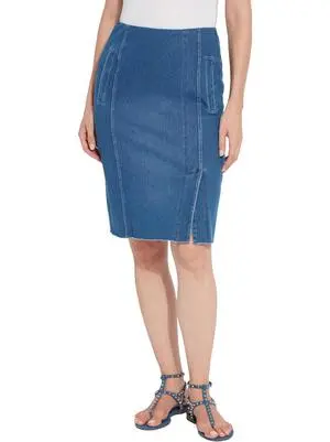 Lyssé Knit Denim Pencil Skirt - Midwash