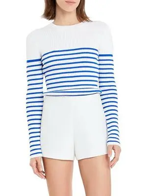 English Factory Stripe Ribbed Sweater - White/ Blue