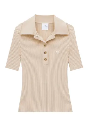 COURREGES Iconic Ribbed-knit Polo Shirt - Neutrals