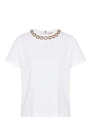 Valentino Garavani Bead-trim Cotton T-shirt - White