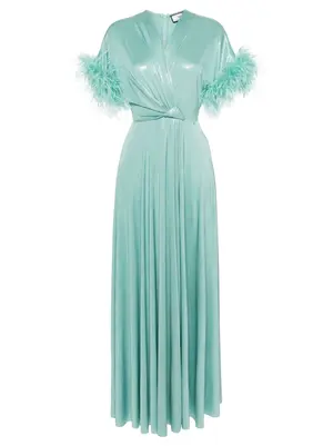 NISSA Feather-trim Lurex Gown - Green