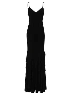 NISSA Ruffled Chiffon Maxi Dress - Black