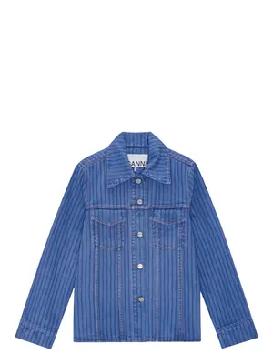 GANNI Striped Denim Jacket - Blue