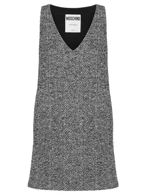 MOSCHINO Moschino V-Neck Herringbone Dress