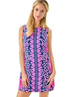LILLY PULITZER Edita Shift Mini Dress Starlight Navy Once And Floral Engineered Woven Shift