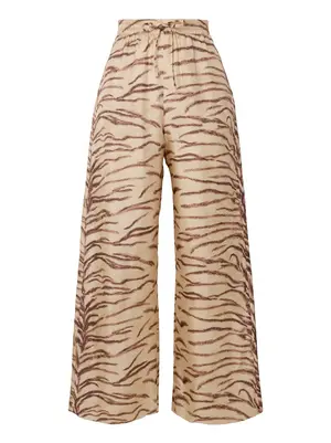 Stella McCartney Tiger-print Wide-leg Pants - Neutrals