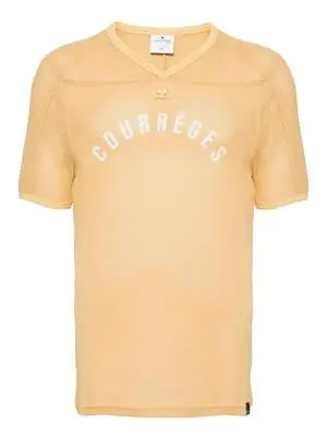 COURREGES Logo-print V-neck T-shirt - Yellow