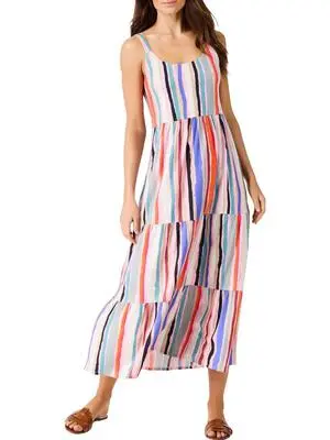 NIC+ZOE Painted Stripe Tiered Midi Sundress - Pink Multi